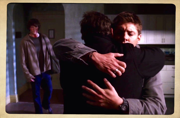 Sam Dean John Winchester hug Supernatural | The Supernatural Fox Sisters